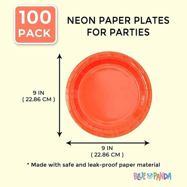 100-Pack Neon Red Themed Decor Disposable Paper Plates 9" for Birthday ...
