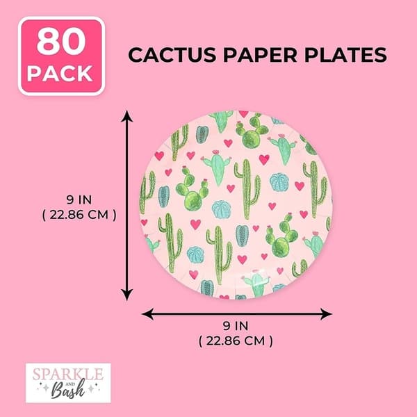 80Pcs Cactus Theme Disposable Paper Plates 9" for Birthday Cinco De ...
