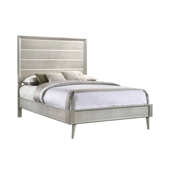 Panel Design Full Bed with Plank Style Headboard and Mirror Inlay ...