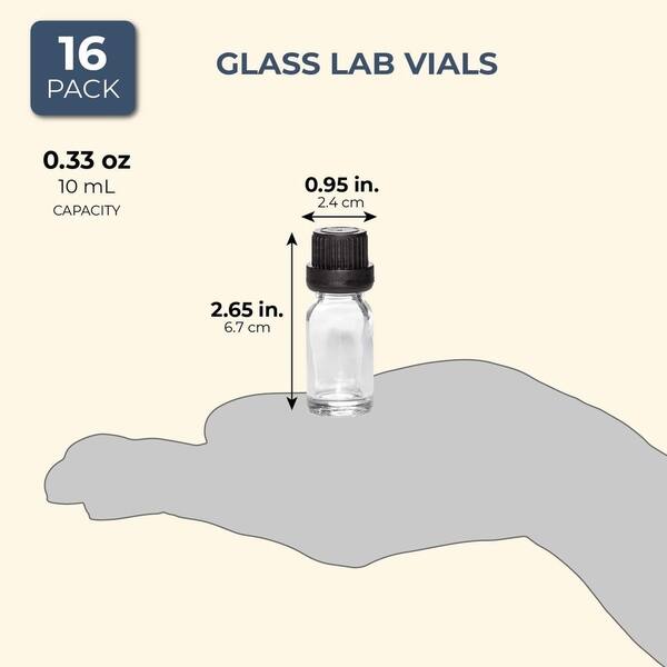 16 Pack Glass Lab Sample Bottle Vials 0.33 oz with Lids for Labs ...