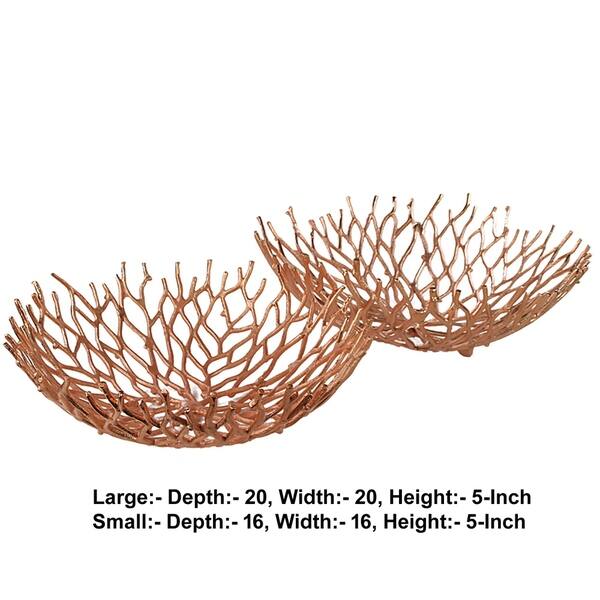 Metal Decorative Bowls with Twigs Design, Rose Gold, Set of 2 - Bed ...