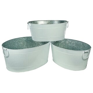 Ribbed Design Metal Tubs with Side Ring Handles , Gray, Set of 3 - Bed ...