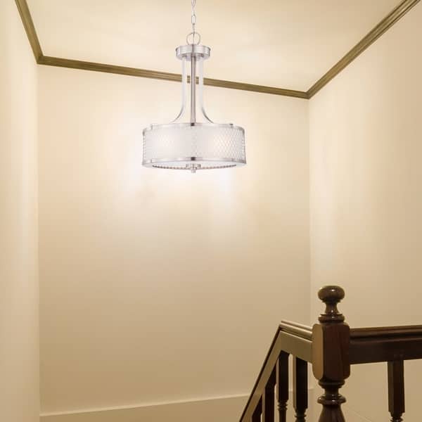 Modern Hanging Light Fixture Satin Nickel Finish With Wire Mesh Shade ...