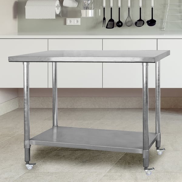 Stainless Steel Station - 48" Work Table on Casters & 2 - 24" Shelves ...