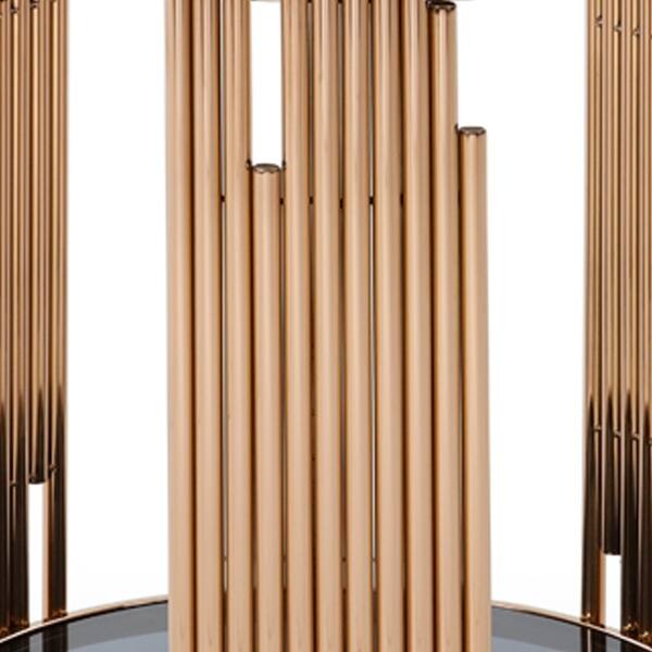 Round Shaped End Table with Smoked Glass Top and Metal Pipe Frame, Gold ...