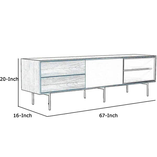 2 Drawer TV Stand with 1 Door and 2 Open Compartments, Gray and Brown ...