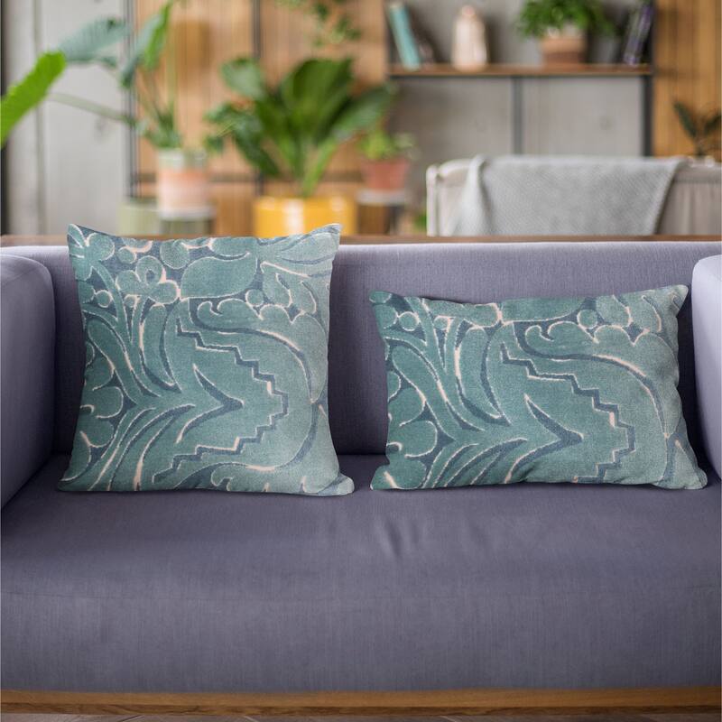 Plutus Blue Velvet Damask Luxury Throw Pillow - Overstock - 31104297