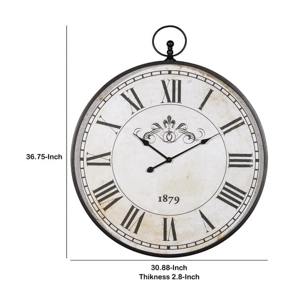 Round Metal Wall Clock with Roman Numerals, Black and White - Bed Bath ...