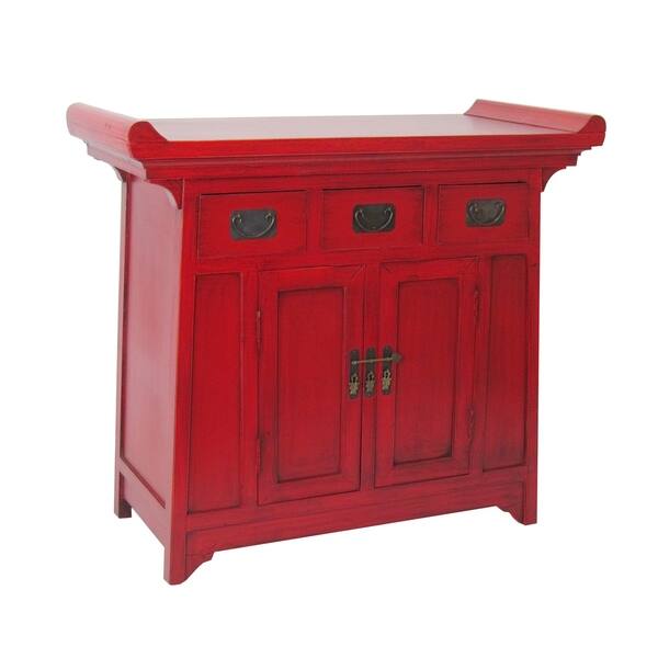 Wooden Cabinet with 3 Drawers and Raised Curved Sides, Red - Bed Bath ...