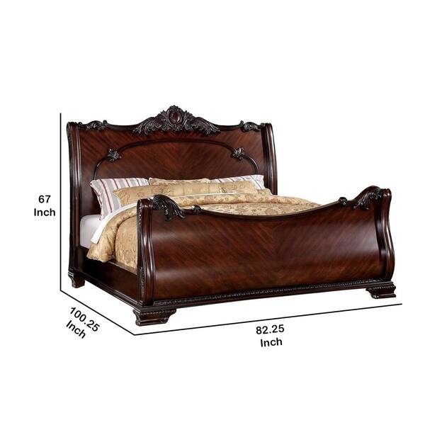 Traditional California King Wooden Sleigh Bed with Intricate Carving ...