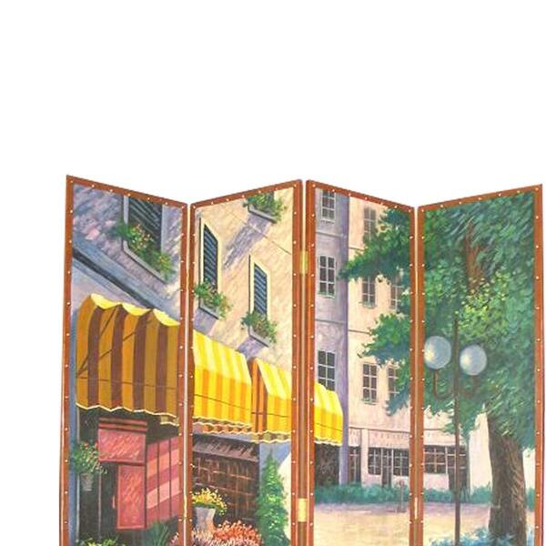 Leatherette Wooden 4 Panel Room Divider with Flower Market Theme ...