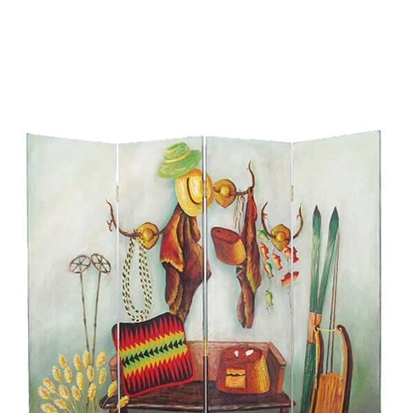 Wooden 4 Panel Room Divider with Cowboy Stuff Pictures, Multicolor ...