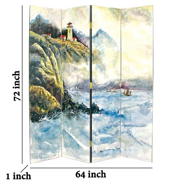 Wooden 4 Panel Room Divider with Landscape Scene, Multicolor - Bed Bath ...