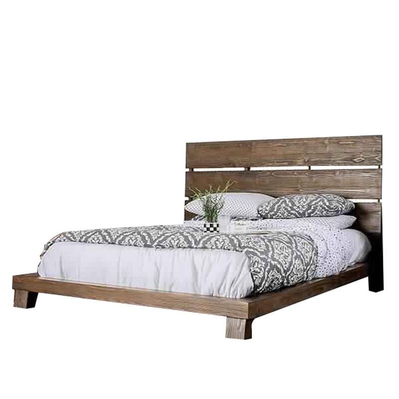 Platform Style California King Size Bed with Plank Design Headboard ...