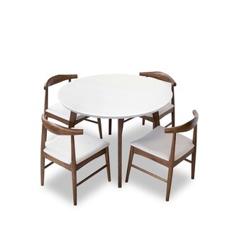 Mid Century Modern Piper White- Silas Beige Dining Chairs Set (5 Pieces ...