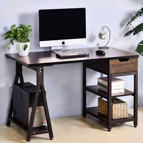 Computer Desk with Drawer and Shelves Computer Laptop Study Desk Home ...