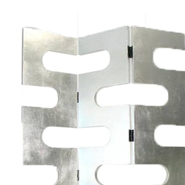 3 Panel Wooden Screen with Obround Shaped Cut Outs, Silver - On Sale ...