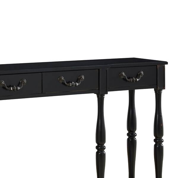 4 Drawer Wooden Console Table with Open Bottom Shelf and Spindle Legs ...