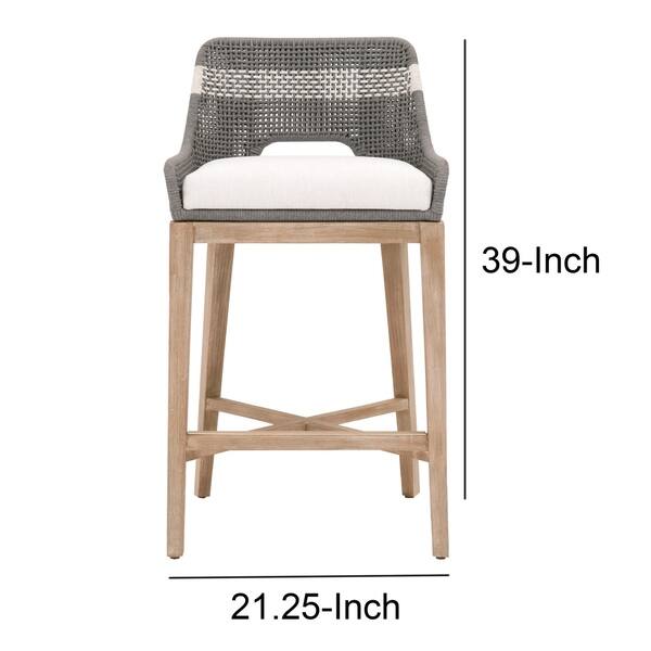 Interwoven Rope Barstool with Flared Legs and Cross Support, Dark Gray ...