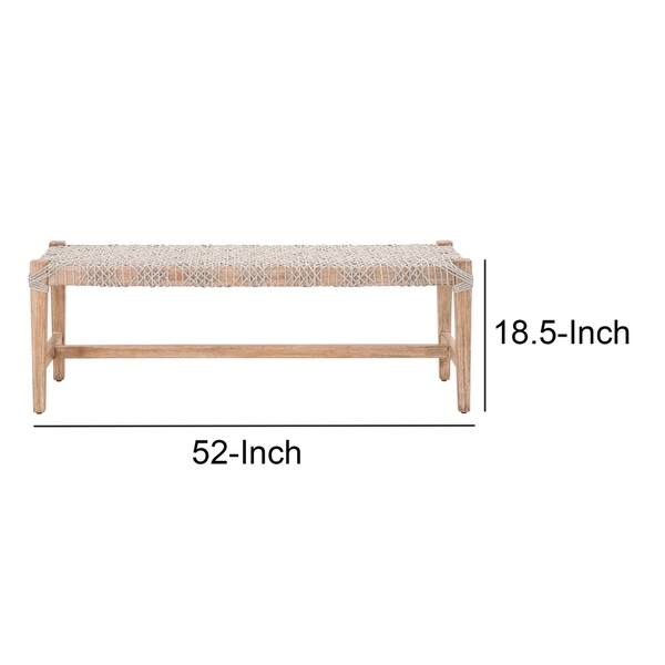 Interwind Rope Top Wooden Frame Bench with Trestle Base, Gray and Brown ...