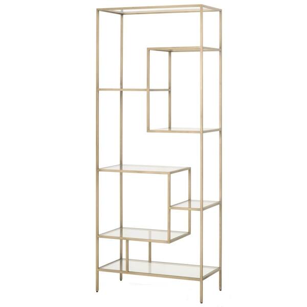 Glass and Metal Frame Bookcase with 7 Shelves, Brass and Clear - Bed ...