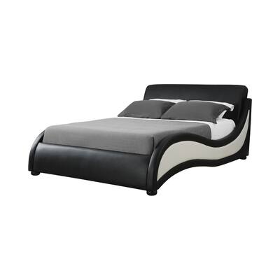 Leatherette California King Size Bed with Wavy Side Rails, Black and ...