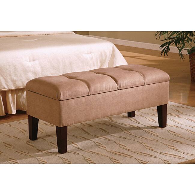 Tan Button-Tufted Microfiber Storage Bench - Overstock - 3400602