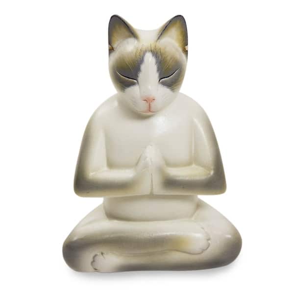 Cat In Meditation Handmade Kitten Kitty Prayer Zen Buddhist White Gray ...