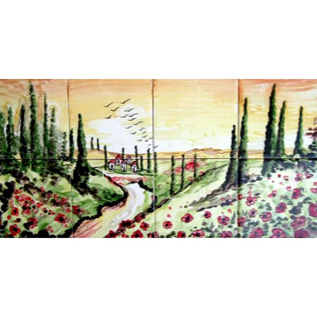 Landscape Tuscany View 8-tile Ceramic Wall Mural - Overstock - 3825107