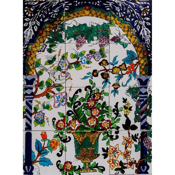 'Floral Green Pot' 12-tile Ceramic Wall Mural Art - Bed Bath & Beyond ...
