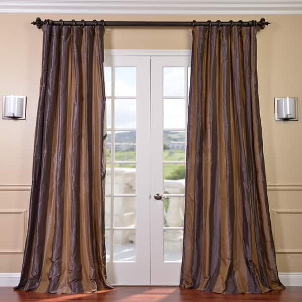 Exclusive Fabrics Signature Stripe Faux Silk Taffeta 84-Inch Curtain ...
