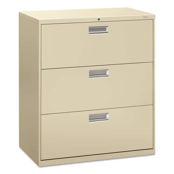 HON 600 Series 36-Inch Wide Three-Drawer Lateral File Cabinet in Putty ...