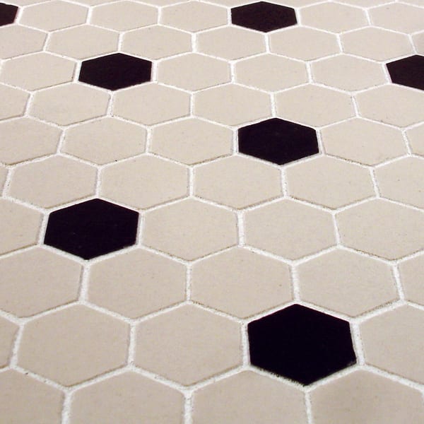 SomerTile 12.75x11-in New York 1-in Hex White/Black Dot Unglazed ...