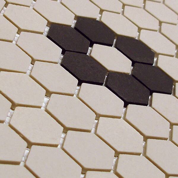 SomerTile 11.75x12-in New York 1-in Hex Antique White/Black Flower ...