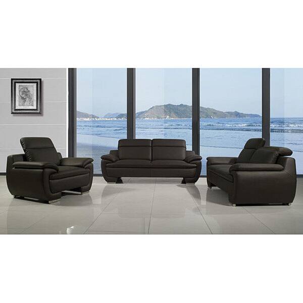 Evora Functional Premium Italian Leather 3-piece Sofa Set - Bed Bath & Beyond - 4230035