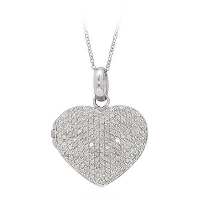 Finesque Sterling Silver 2ct TDW Pave Diamond Heart Locket Necklace ...