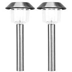 Stainless Steel White LED Solar Lights (Set of 12) - Bed Bath & Beyond ...