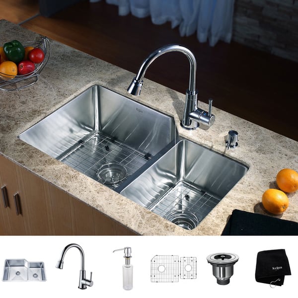 Kraus Kitchen Combo Set Stainless Steel 32-inch Undermount Sink with ...