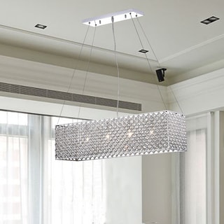 Chrome/ Crystal 4-light Rectangular Adjustable-height Chandelier - Bed ...