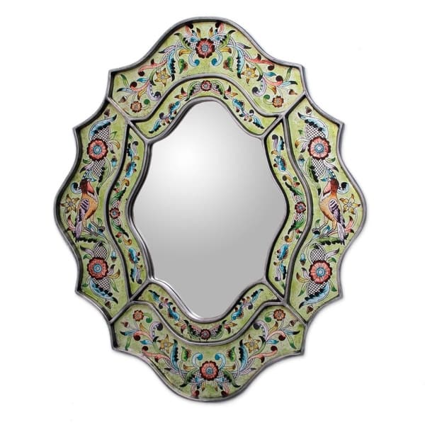 NOVICA Handmade Reverse Painted Verdant Spring Glass Mirror (Peru ...