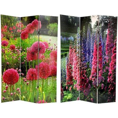 Handmade Canvas Pompom/ Snapdragon Double-sided 6-foot Room Divider ...