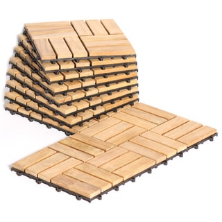Le Click Teak Interlocking Natural Finish Deck Tiles (Set of 10) - Bed ...