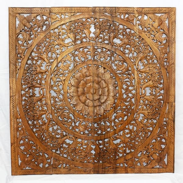 Haussmann® Teak Lotus Panel 48 x 48 inches H-3D Natural Wax - 48 x 48 x ...