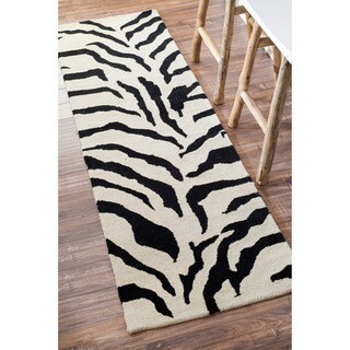 nuLOOM Handmade Animal Pattern Black/Ivory Zebra Wool Rug (2'6 x 8 ...