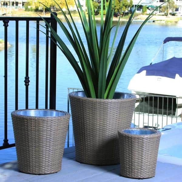 Togo 3-piece Outdoor Wicker Planter Set - Bed Bath & Beyond - 5277334
