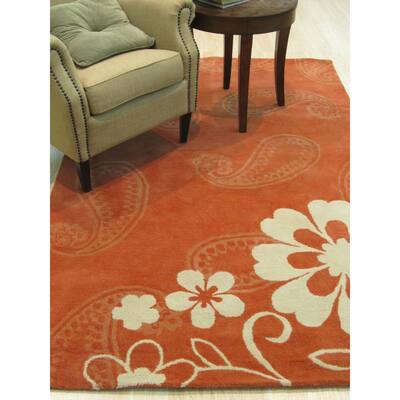 Hand-tufted Wool Rust Contemporary Floral Ron Rug - Overstock - 5316426