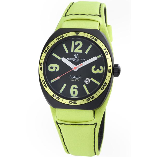 Shop Montres De Luxe Men's 'Black Avio Summer' Lime Green Only Time ...