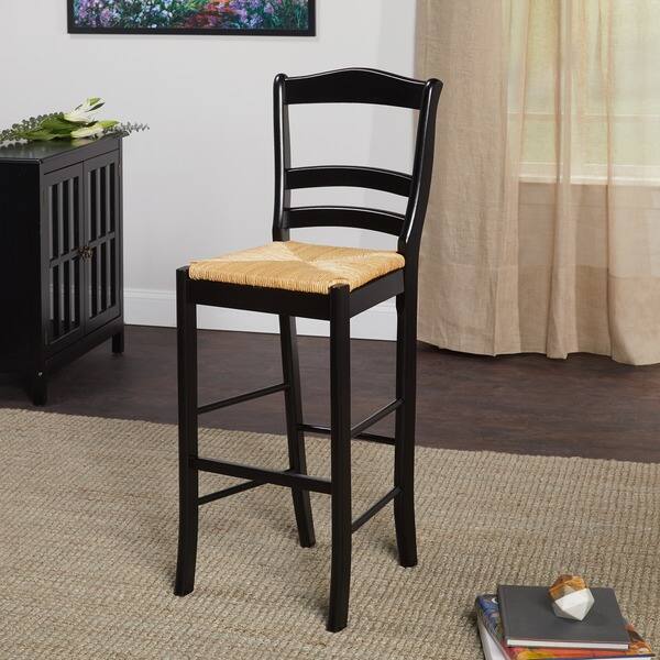 Simple Living Parker Black 30-inch Rubberwood and Rush Bar Stool - Bed ...