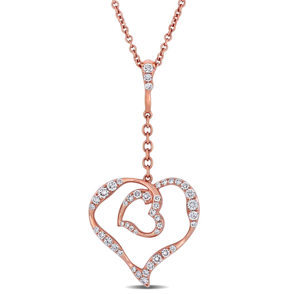 Miadora 18k Rose Gold 5/8ct TDW Diamond Heart Dangle Necklace ...