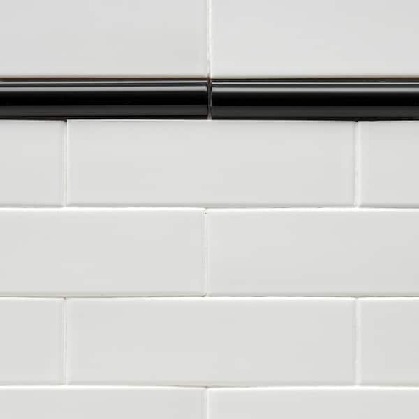 SomerTile 1x8-in Black Moldura Pencil Ceramic Trim Tile (Pack of 12 ...